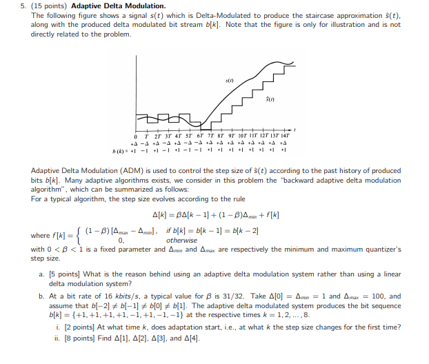 5. (15 points) Adaptive Delta Modulation. The | Chegg.com