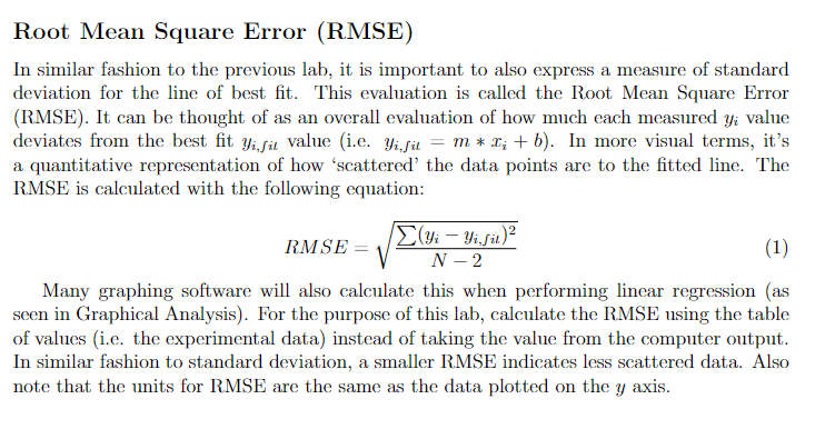 Solved How do I calculate the RMSE for my physics lab? I | Chegg.com