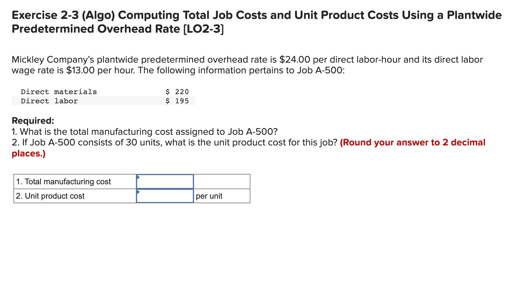 Solved Exercise 2-3 (Algo) Computing Total Job Costs and | Chegg.com