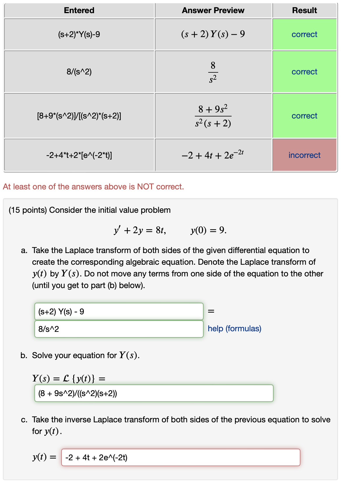 Solved At least one of the answers above is NOT correct. (15 | Chegg.com