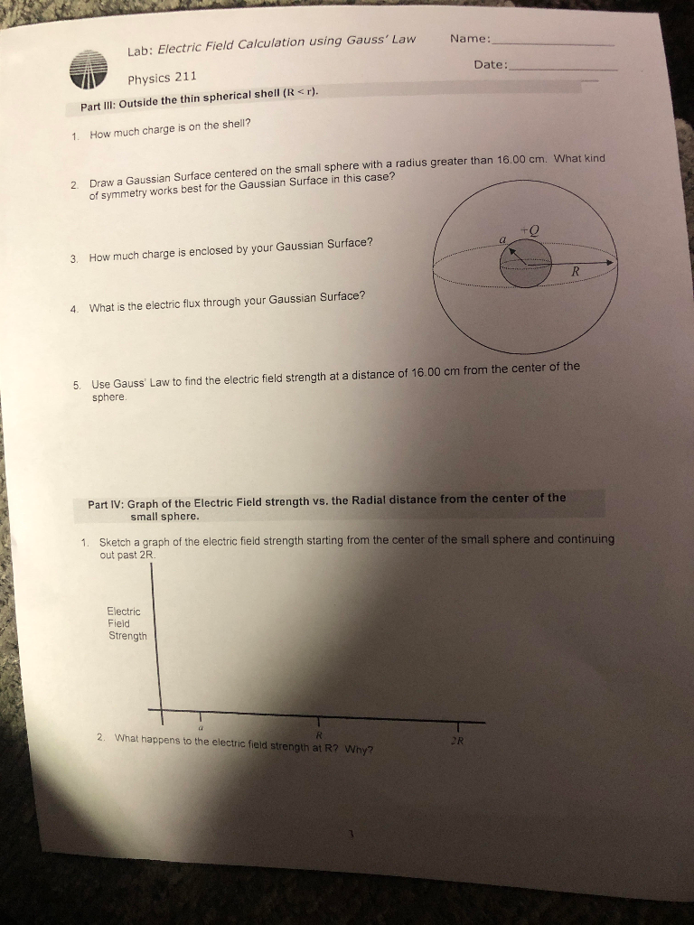 Solved Name Lab: Electric Field Calculation using Gauss' Law | Chegg.com