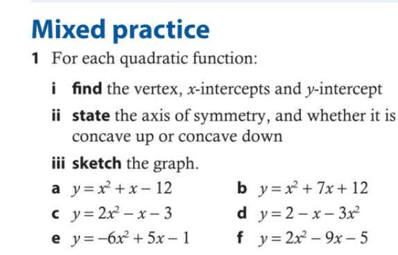 Solved Mixed practice 1 For each quadratic function: i find | Chegg.com