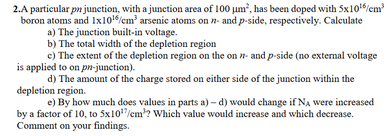 Solved 2.A particular pm junction, with a junction area of | Chegg.com