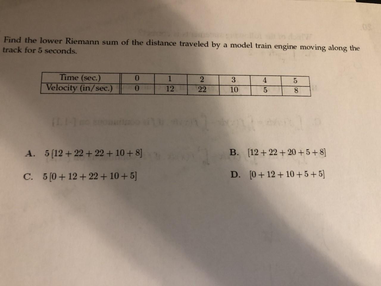 Solved Find the lower Riemann sum of the distance traveled | Chegg.com