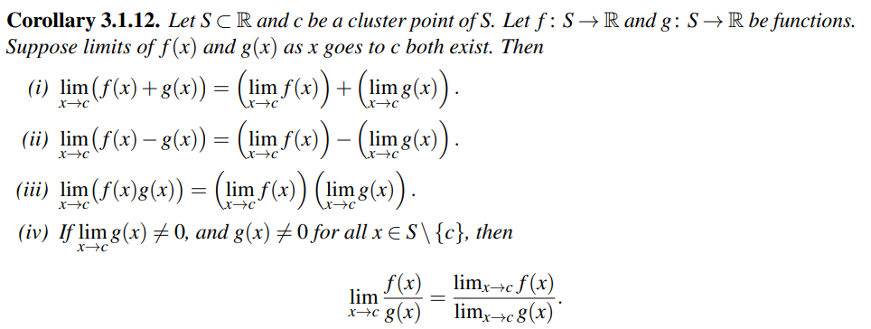 Solved Corollary 3.1.12. Let S⊂R and c be a cluster point of | Chegg.com