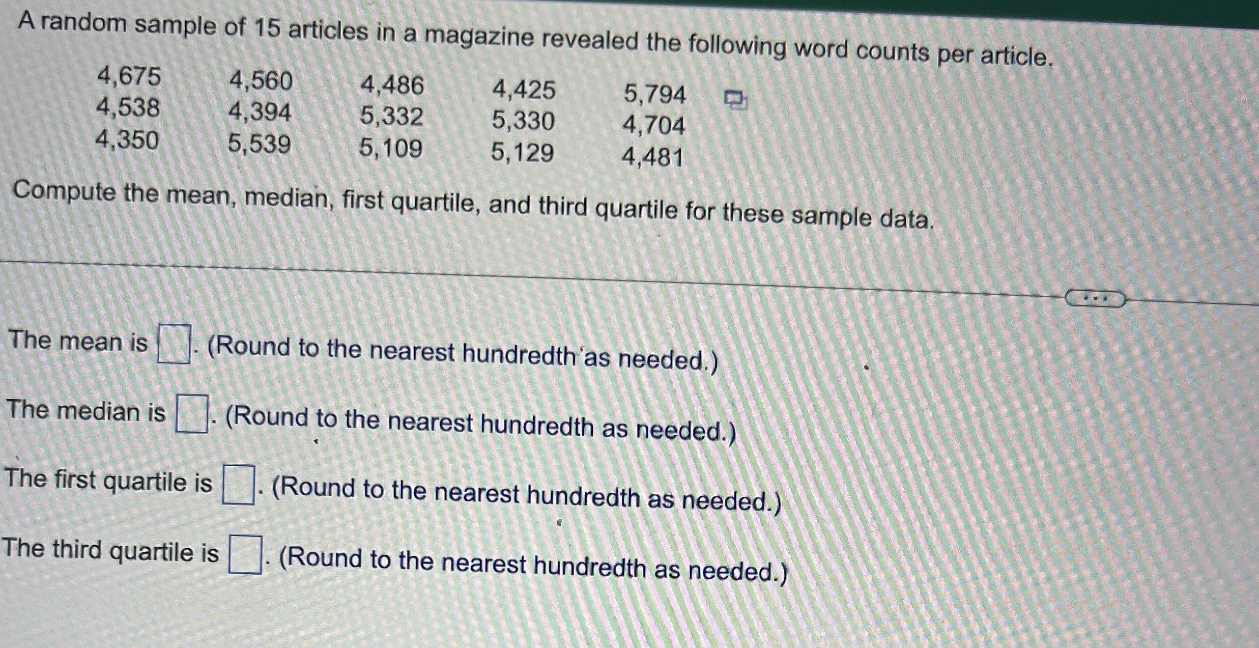 Solved A random sample of 15 articles in a magazine revealed | Chegg.com