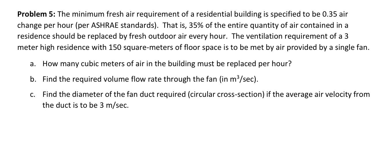 Solved Problem 5: The minimum fresh air requirement of a | Chegg.com