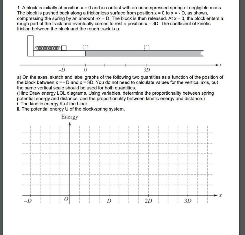 Solved A block is initially at position x=0 ﻿and in contact | Chegg.com