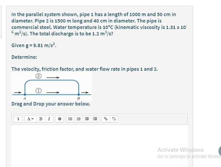 Solved In the parallel system shown, pipe 1 has a length of | Chegg.com