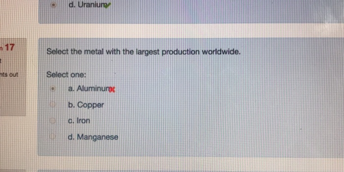 Solved d. Uranius n17 Select the metal with the largest | Chegg.com