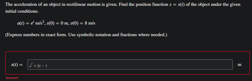 Solved He Acceleration Of An Object In Rectilinear Motion Is