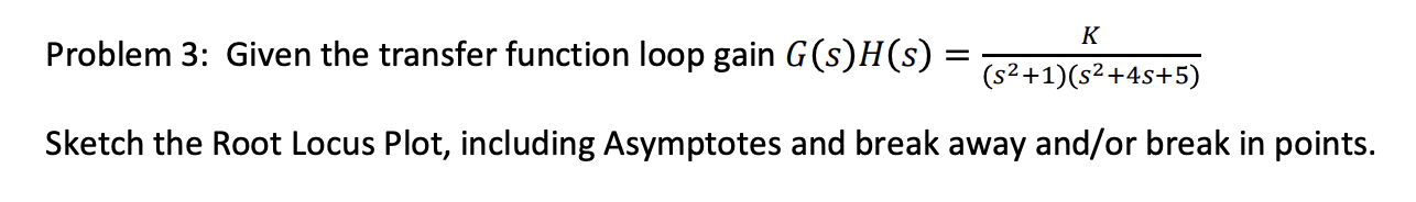 Solved Problem 3: Given the transfer function loop gain | Chegg.com
