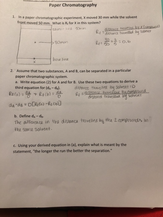 Solved Paper Chromatography 1. In a paper chromatographic | Chegg.com