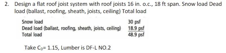 2. Design a flat roof joist system with roof joists | Chegg.com