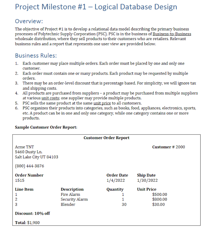 Solved Project Milestone #1 - Logical Database Design | Chegg.com