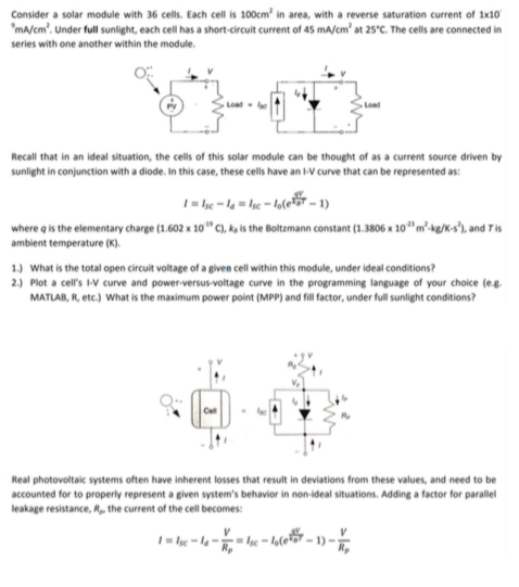 Solved Consider a solar module with 36 cells. Each cell is | Chegg.com