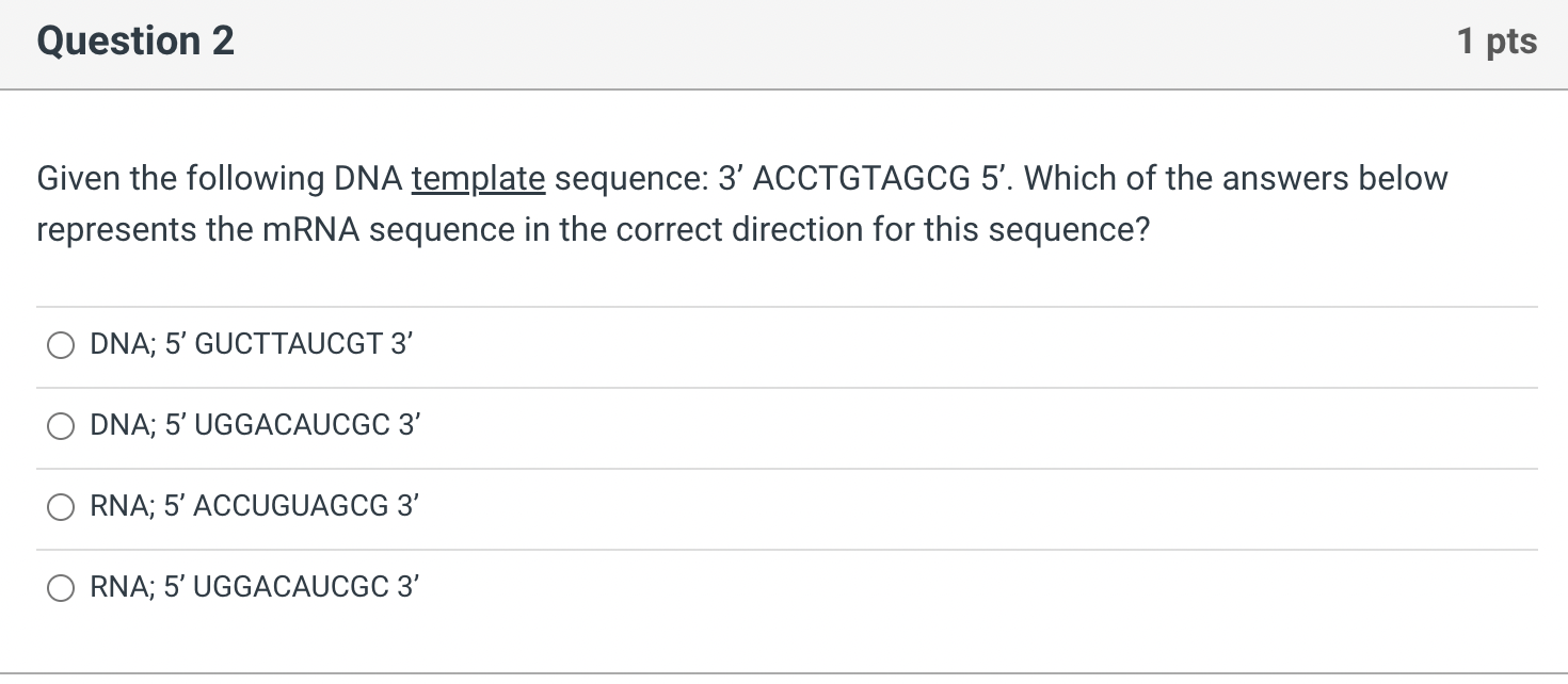 Solved ion 2 1 Pts Given The Following DNA Template Chegg