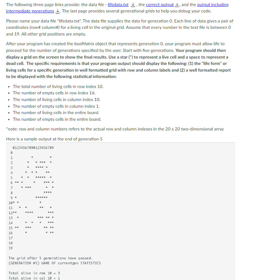 Solved Project 3: Game of Life Program (60 points] Phase 1: | Chegg.com