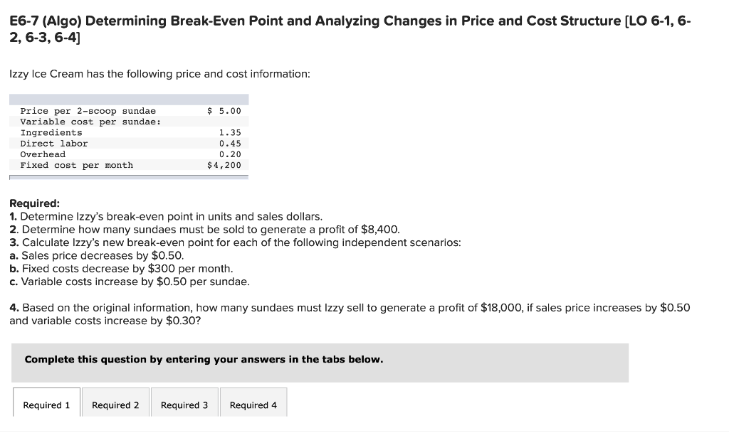 Solved E6-7 (Algo) Determining Break-Even Point and | Chegg.com