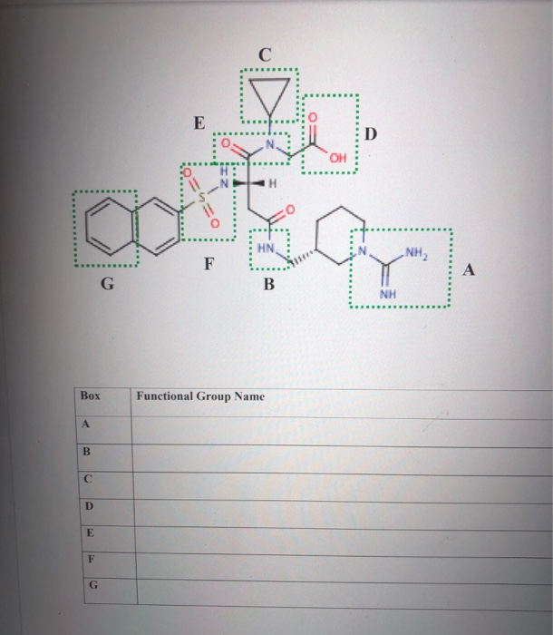 Solved C E D OH NH HN, F NH Box Functional Group Name A B C | Chegg.com