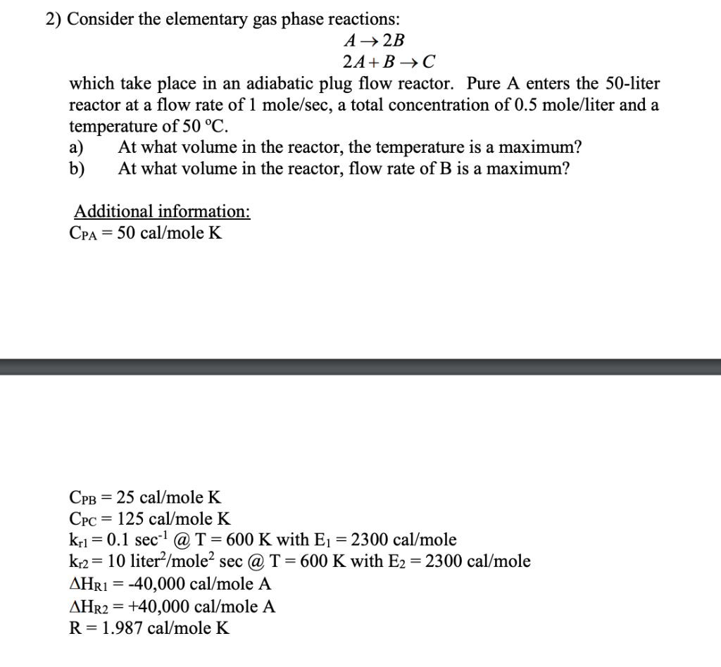 Solved Consider the elementary gas phase reactions: A + 2B | Chegg.com