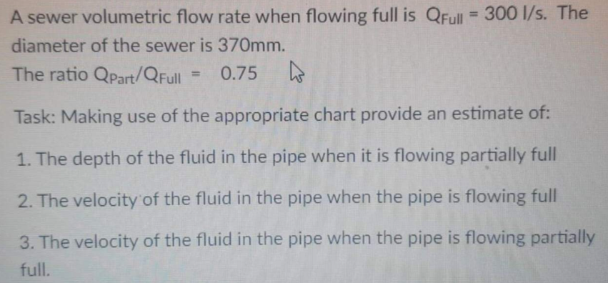 Solved A sewer volumetric flow rate when flowing full is | Chegg.com