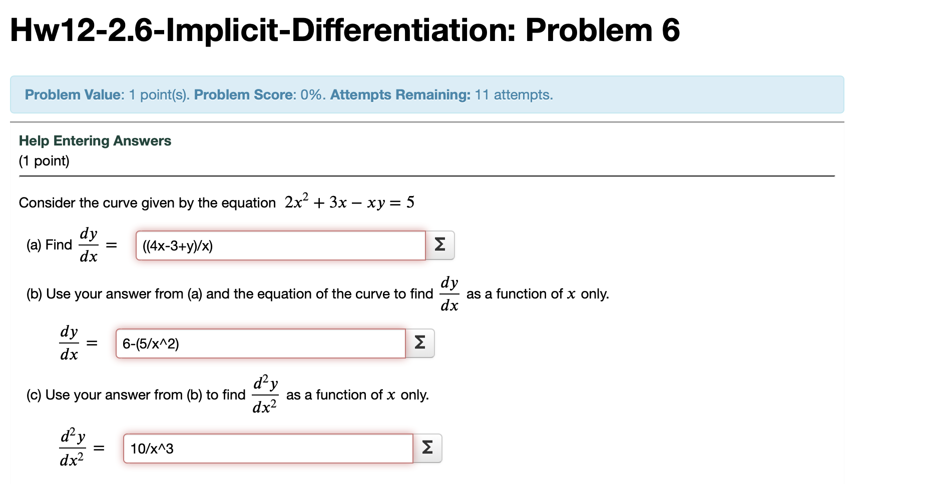 Solved Hw12-2.6-Implicit-Differentiation: Problem 6 Problem | Chegg.com