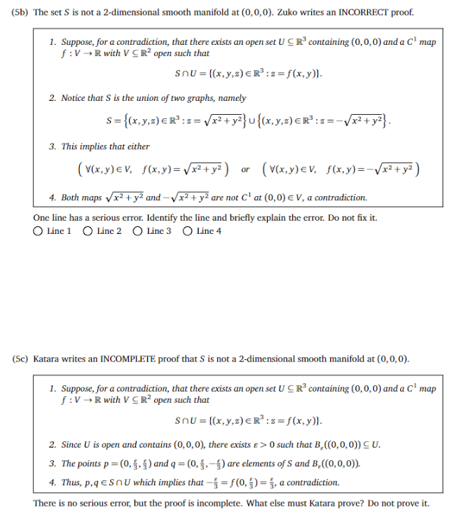 5. Let S={(x,y,z)∈R3:x2+y2=z2} be a cone. (5a) Fix | Chegg.com