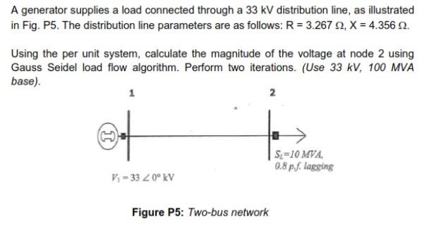 Solved A generator supplies a load connected through a 33 kV | Chegg.com