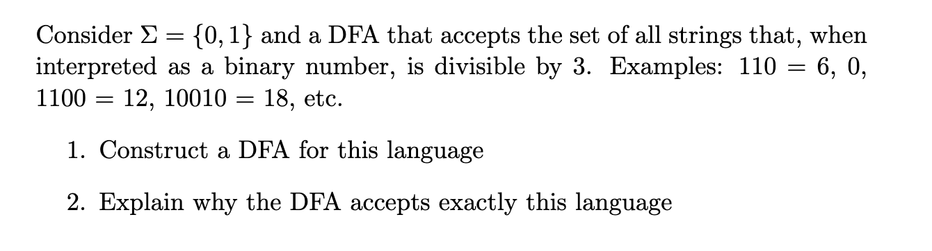 Solved Consider Σ 0 1 And A Dfa That Accepts The Set Of 