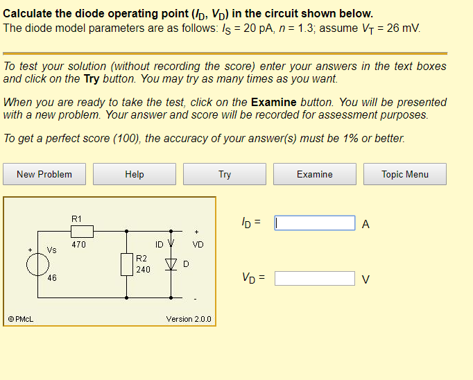 Solved Calculate the diode operating point (/o, Vo) in the | Chegg.com