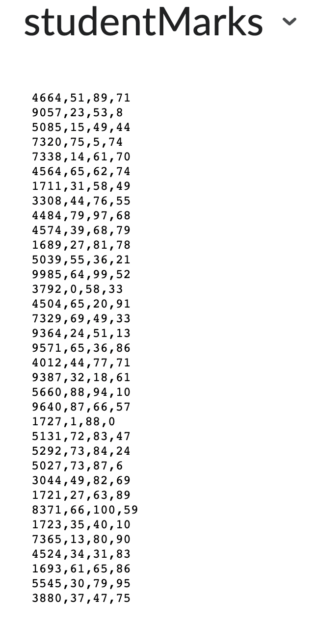 where 1010 is the student ID, 50 is the mark for | Chegg.com