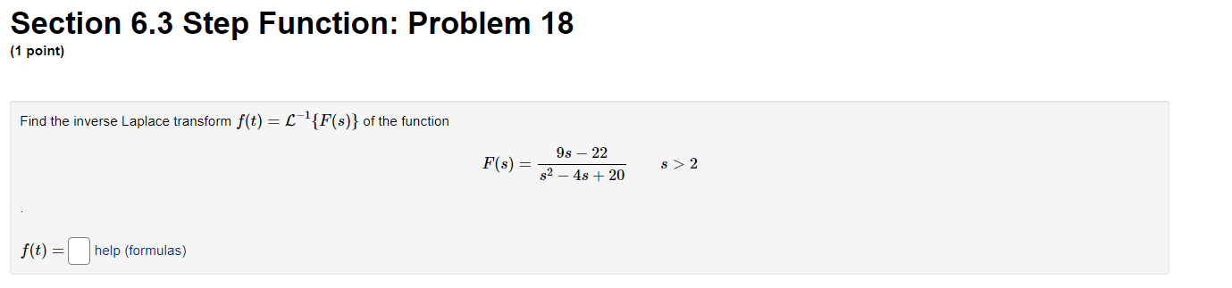 Solved Section 6.3 Step Function: Problem 18 (1 point) Find | Chegg.com