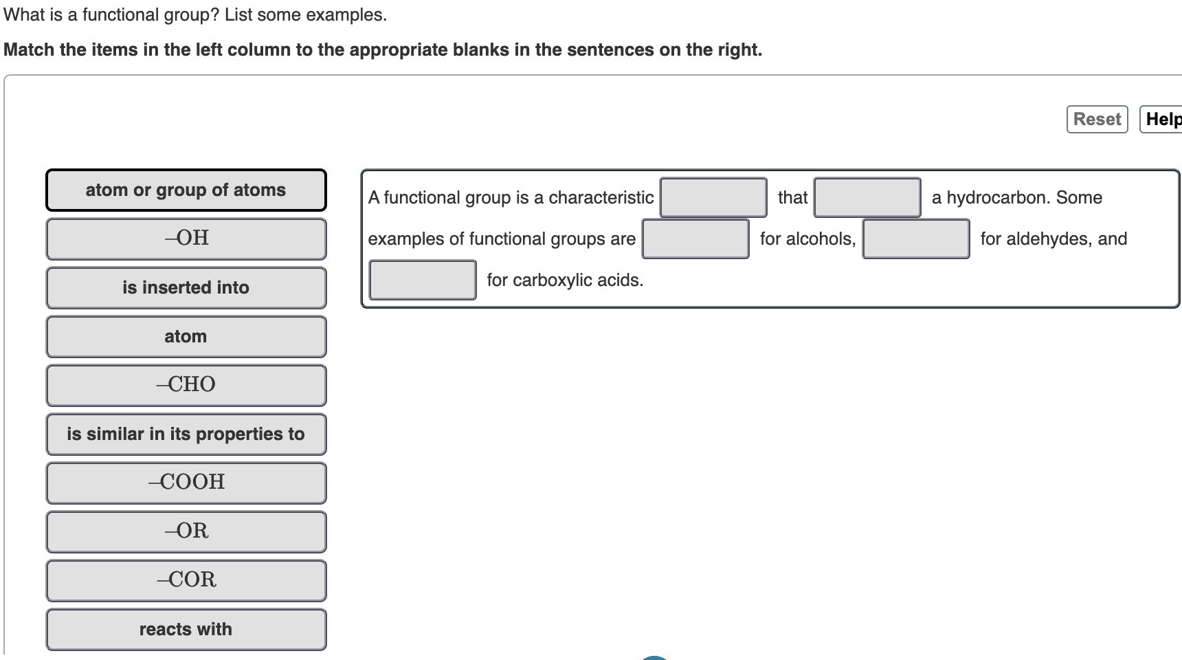 Solved What is a functional group? List some examples. Match | Chegg.com