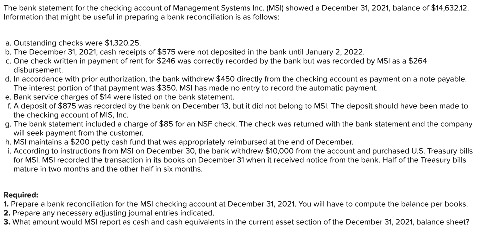 Solved The bank statement for the checking account of | Chegg.com