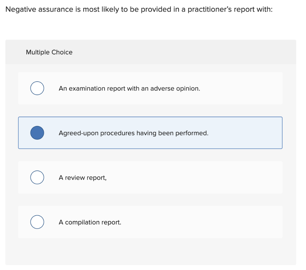 Solved Negative assurance is most likely to be provided in a | Chegg.com