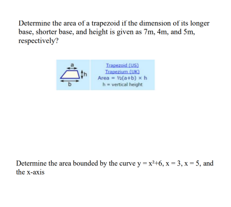 Solved Determine the area of a trapezoid if the dimension of | Chegg.com
