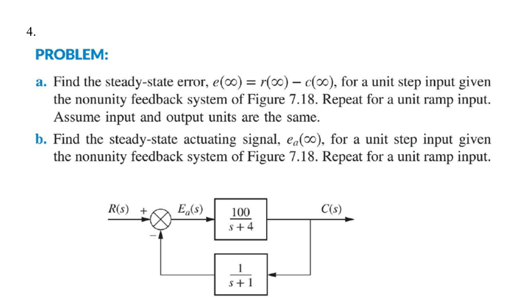 Solved 4. PROBLEM: a. Find the steady-state error, | Chegg.com