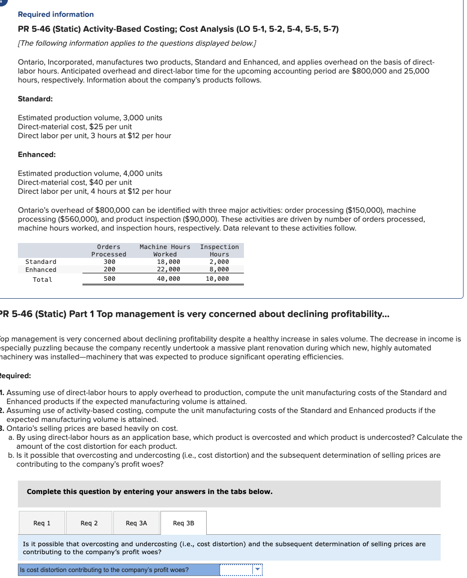 Solved Required information PR 5-46 (Static) Activity-Based | Chegg.com
