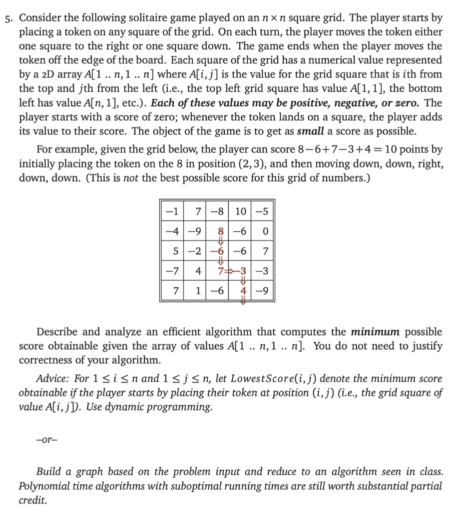 Solved 5. Consider the following solitaire game played on an | Chegg.com