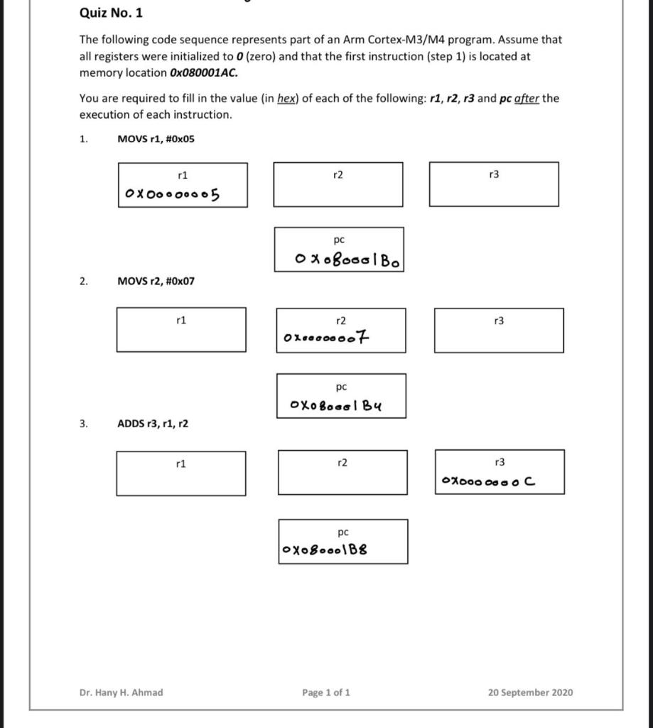 Solved Quiz No. 1 The following code sequence represents | Chegg.com
