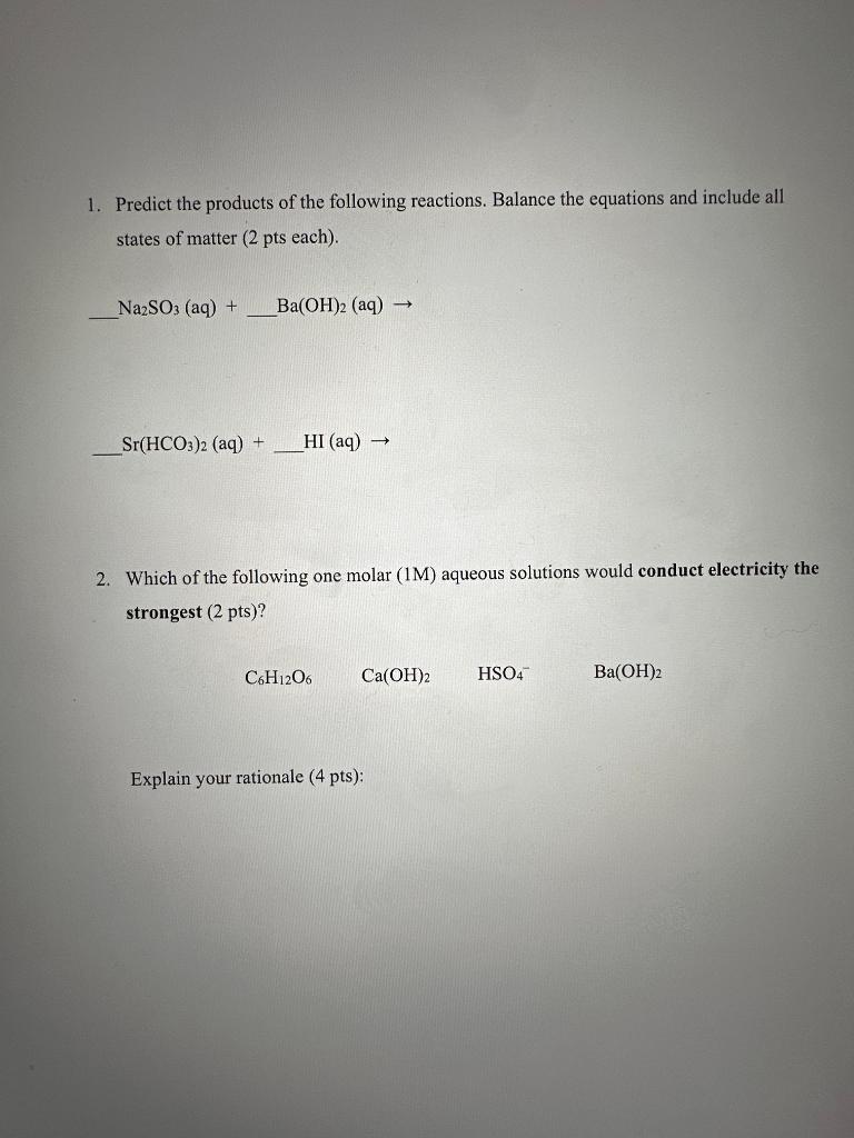 Solved 1. Predict the products of the following reactions. | Chegg.com