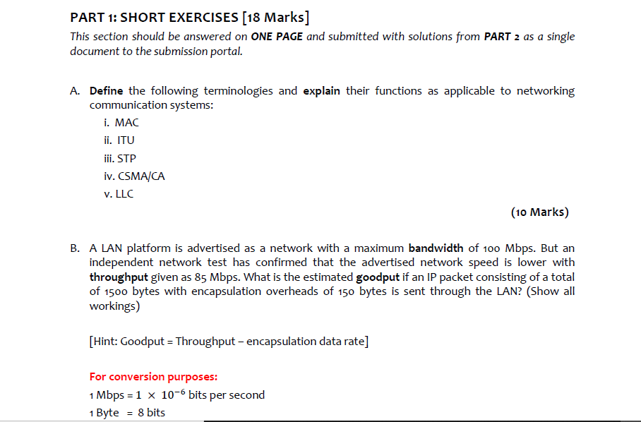 Solved PART 1: SHORT EXERCISES (18 Marks] This section | Chegg.com