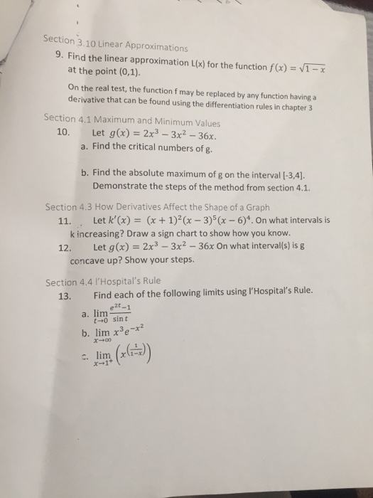 Solved Section 3,10 Linear Approximations 9. Find the linear | Chegg.com