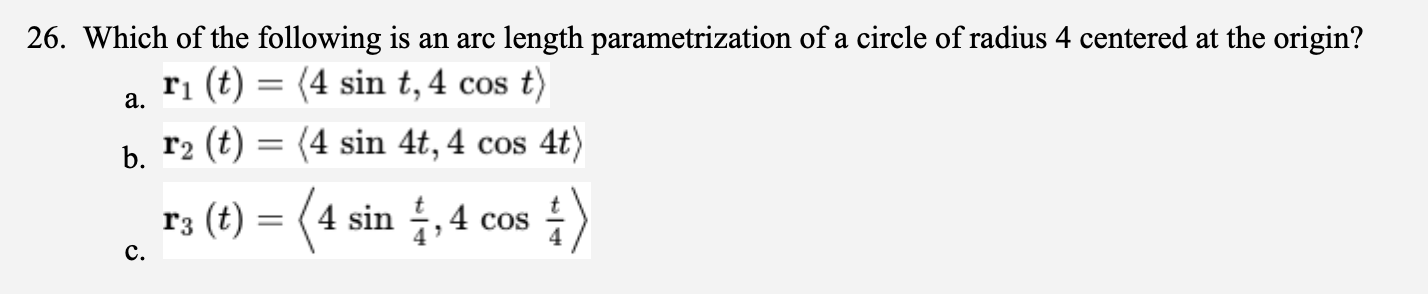 Solved 26. Which of the following is an arc length | Chegg.com