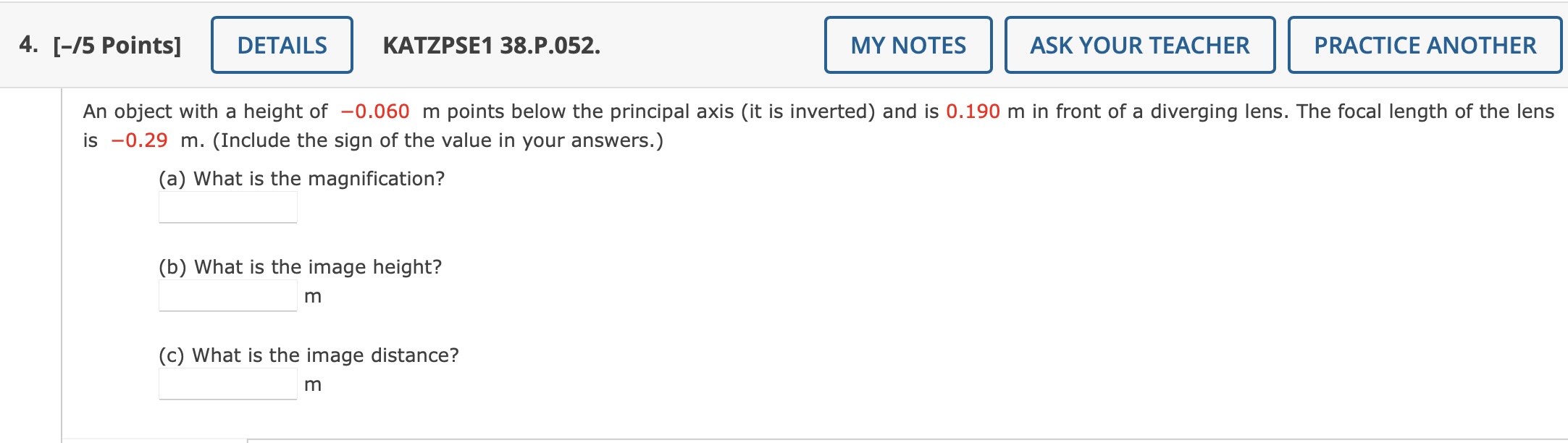 Solved An object with a height of −0.060 m points below the | Chegg.com