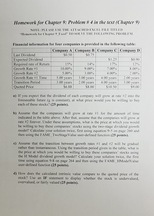 Solved Homework for Chapter 9: Problem # 4 in the text | Chegg.com