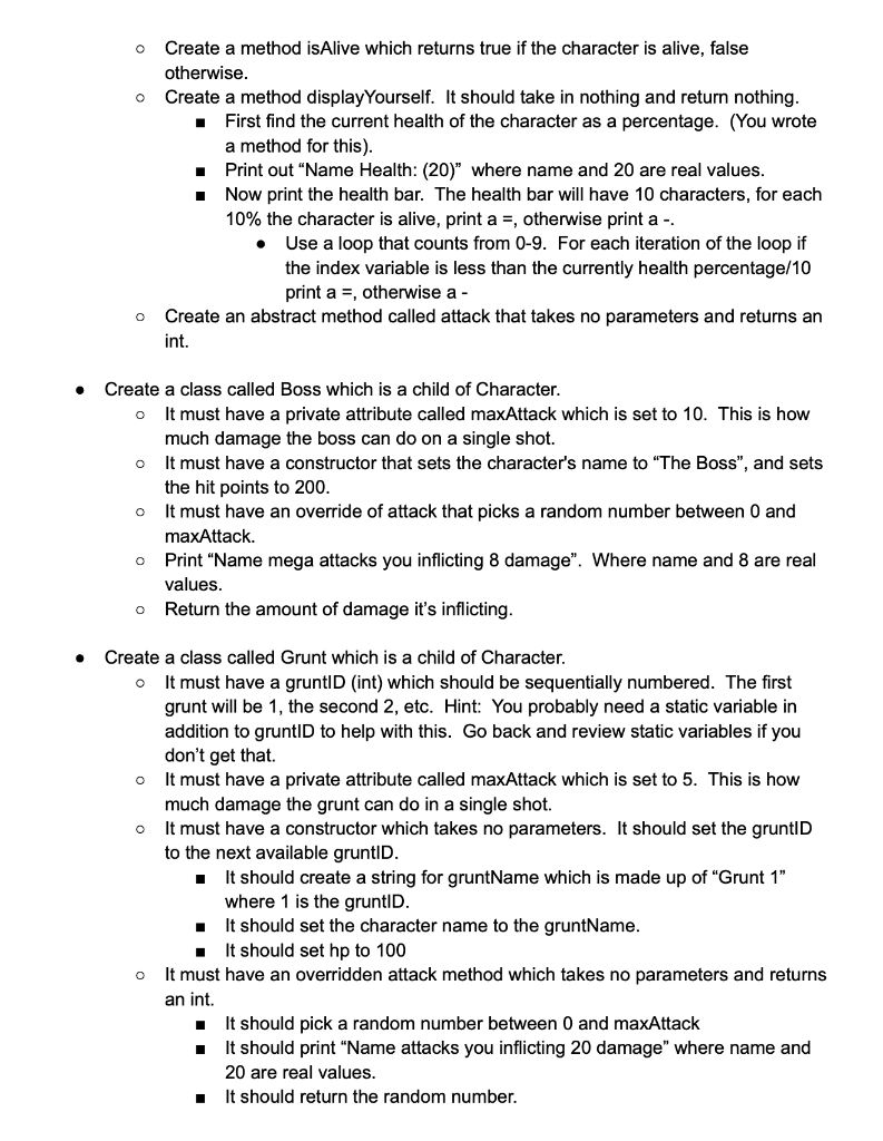 Solved First you'll will create a class called Character. | Chegg.com