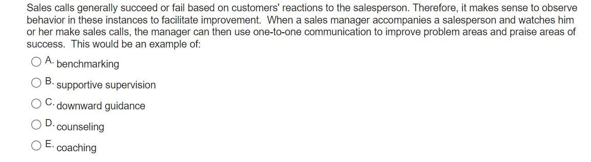 Solved Sales calls generally succeed or fail based on | Chegg.com