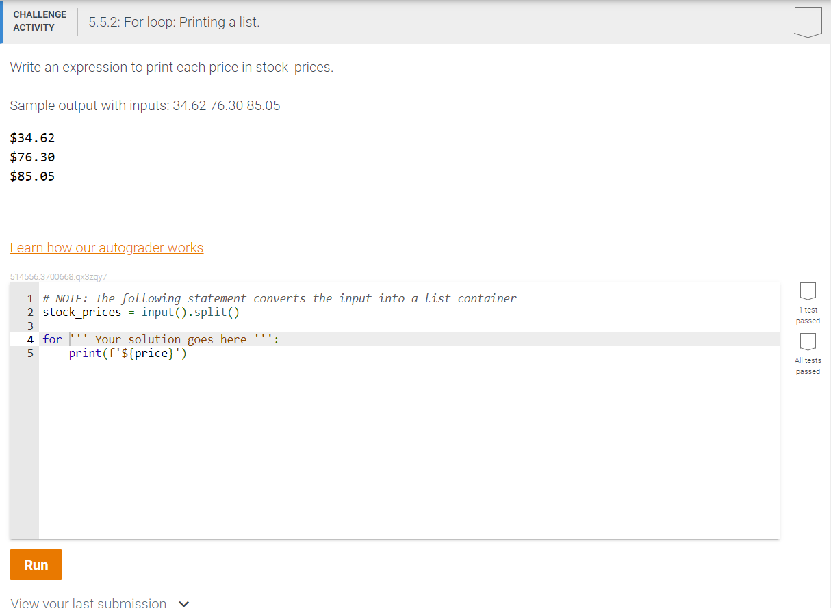 Solved Challenge Activity 552 For Loop Printing A List 4149